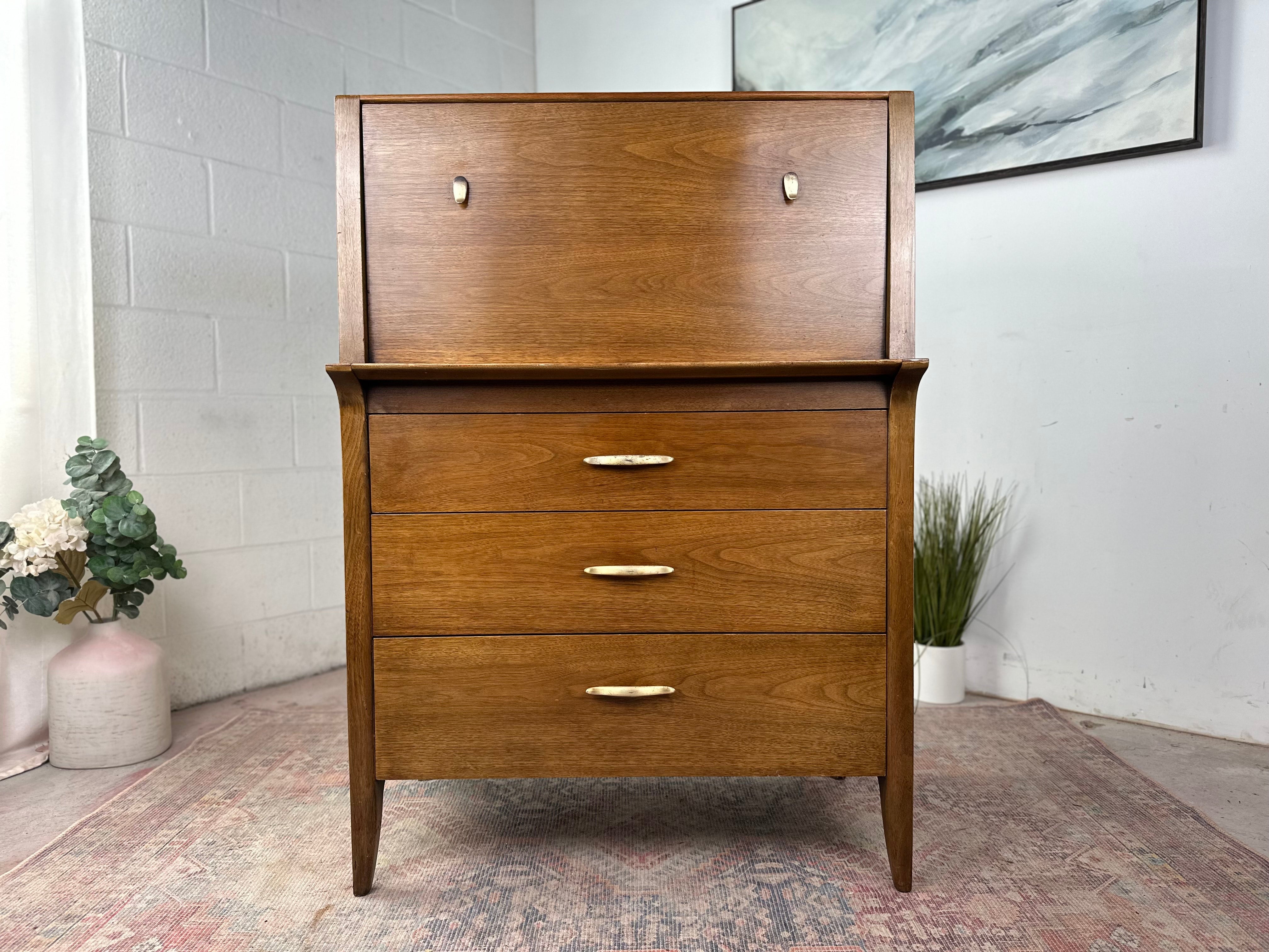 Mid-Century Modern Drexel Profile Secretary Highboy Dresser | Desk ...