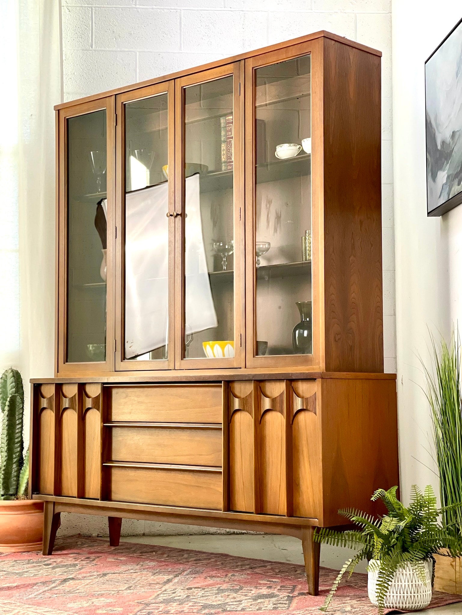 Mid-Century Modern Kent-Coffey Walnut & Rosewood Hutch | SimplyMidKC